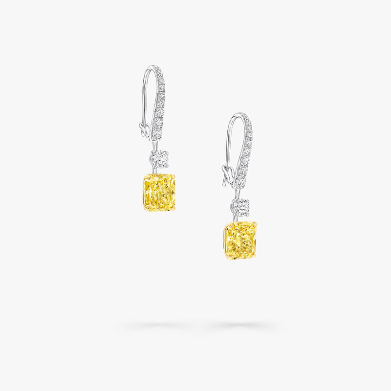 Radiant Cut Yellow Diamond Solitaire Earrings, Yellow Gold & White Gold ...